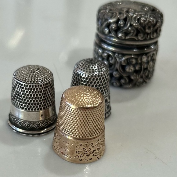 Other | Antique Unger Brothers Silver Thimble Case Gold Thimblesterling ...